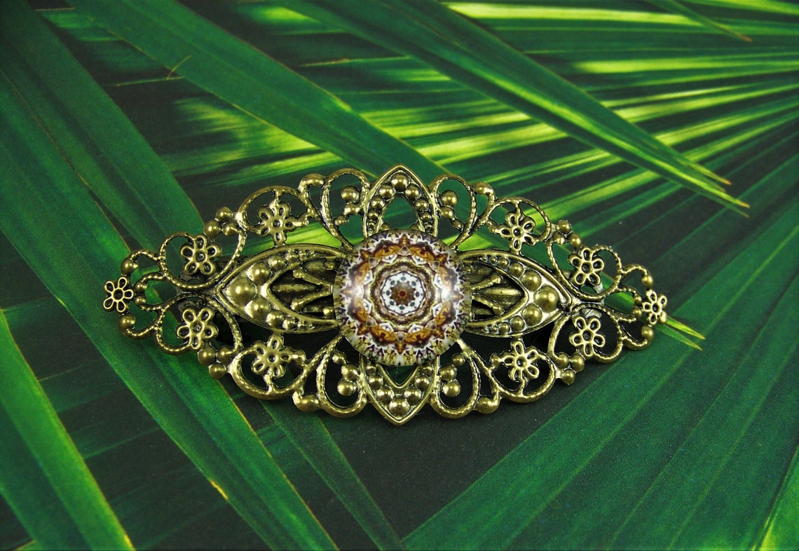 Hair Barrette Filigree Hair Clasp Bronze Barrette Glass | Etsy