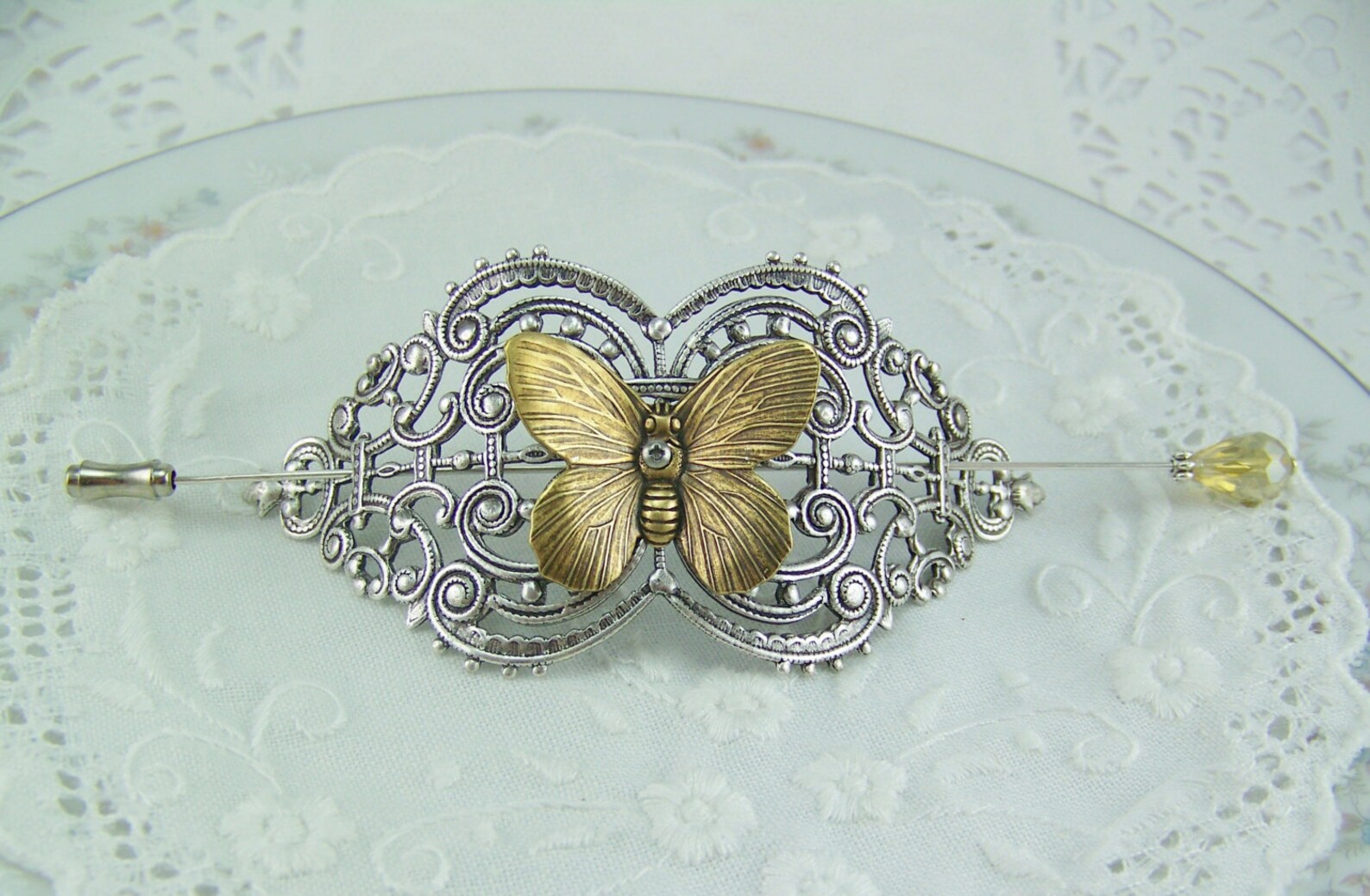 Butterfly Shawl Pin Silver Filigree Shawl Pin Scarf Pin - Etsy
