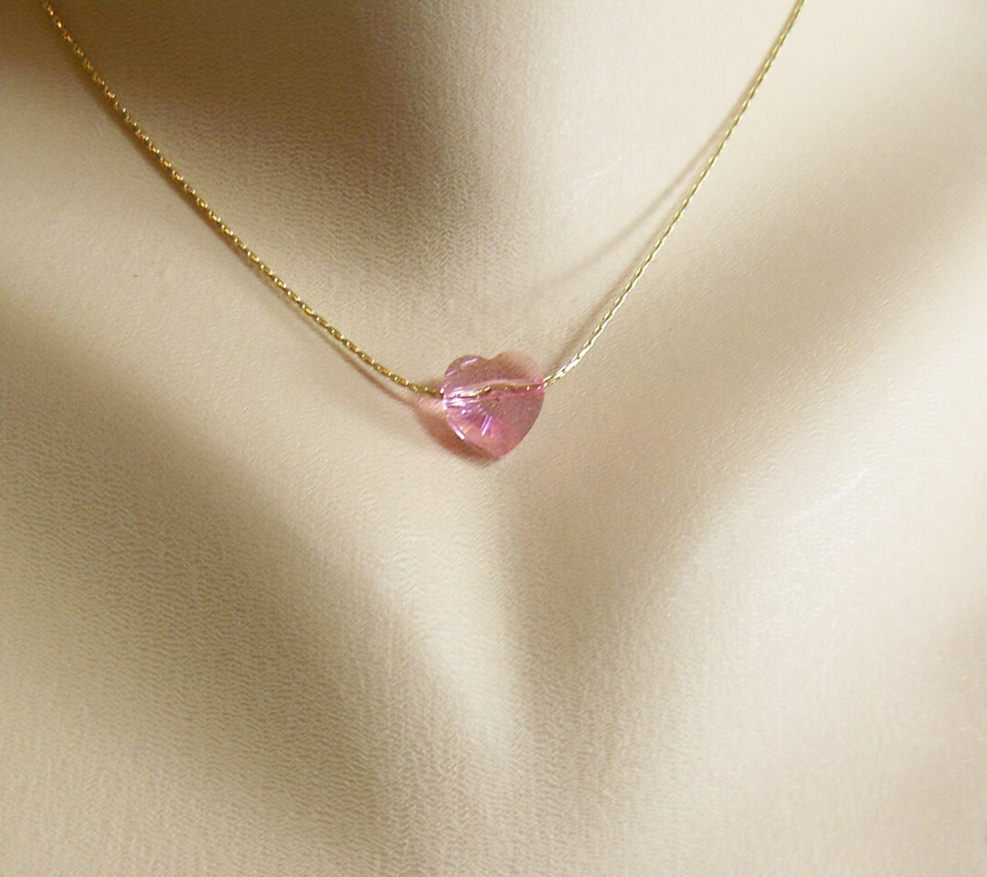 Pink Heart Necklace, Crystal Heart Necklace, Pink Crystal Heart ...