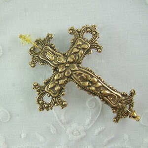 Cross Pin, Shawl Pin, Scarf Pin, Sweater Pin, Crucifix Pin, Flowered ...