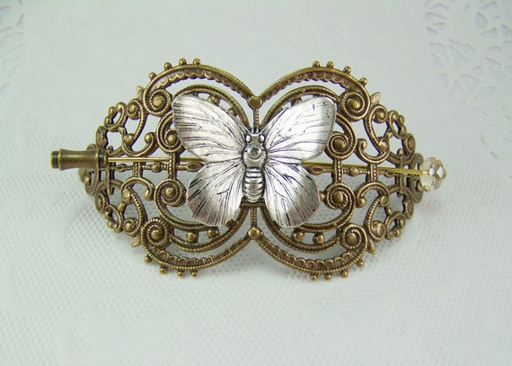 Butterfly Shawl Pin Bronze Filigree Pin Scarf Pin Sweater | Etsy