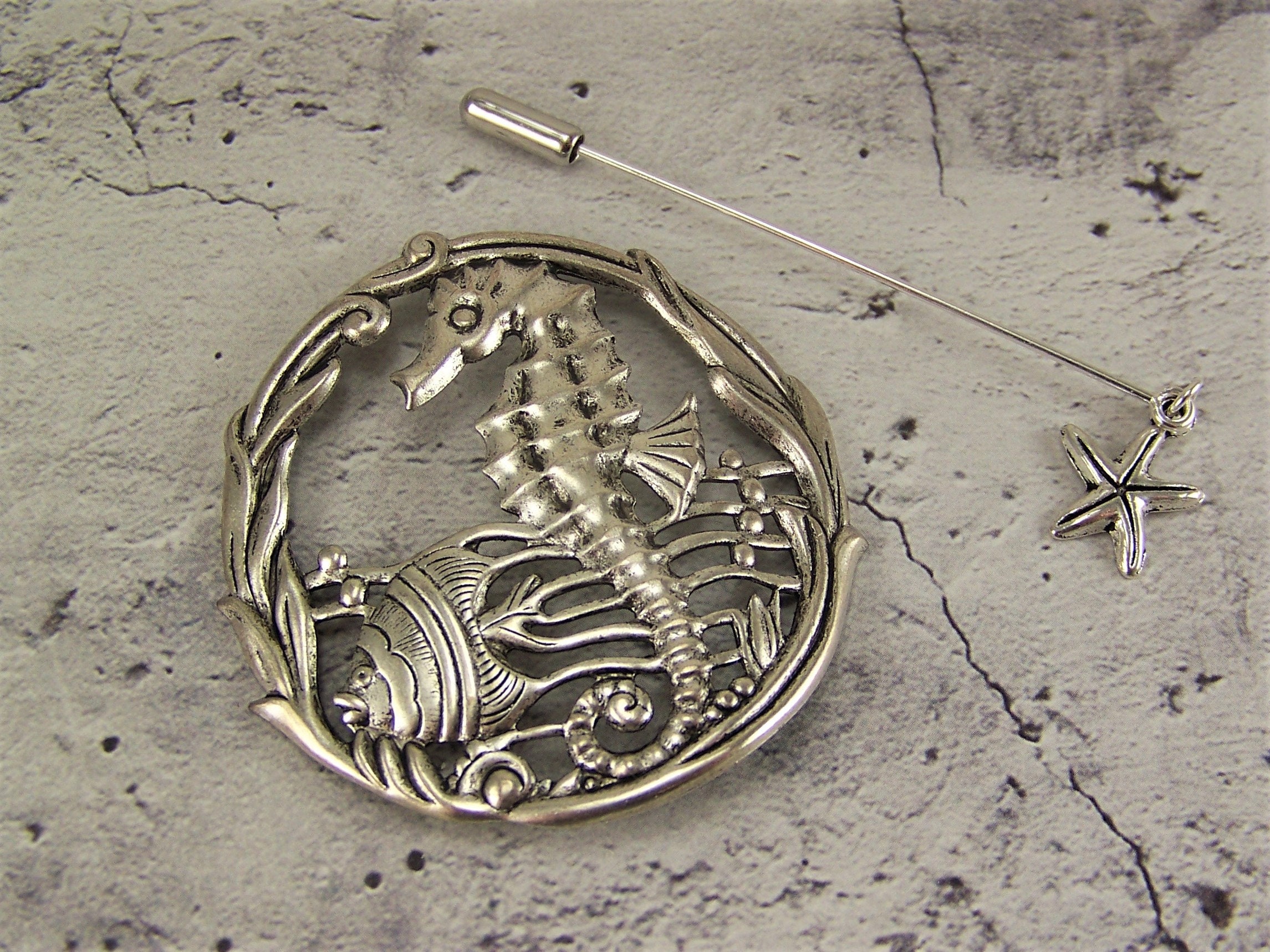 Seahorse Pin, Shawl Pin, Scarf Pin, Sweater Pin, Sea Life Pin, Sarong ...