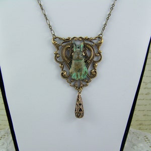 Rabbit Necklace, Bunny Necklace, Verdigris Rabbit, Filigree Necklace ...