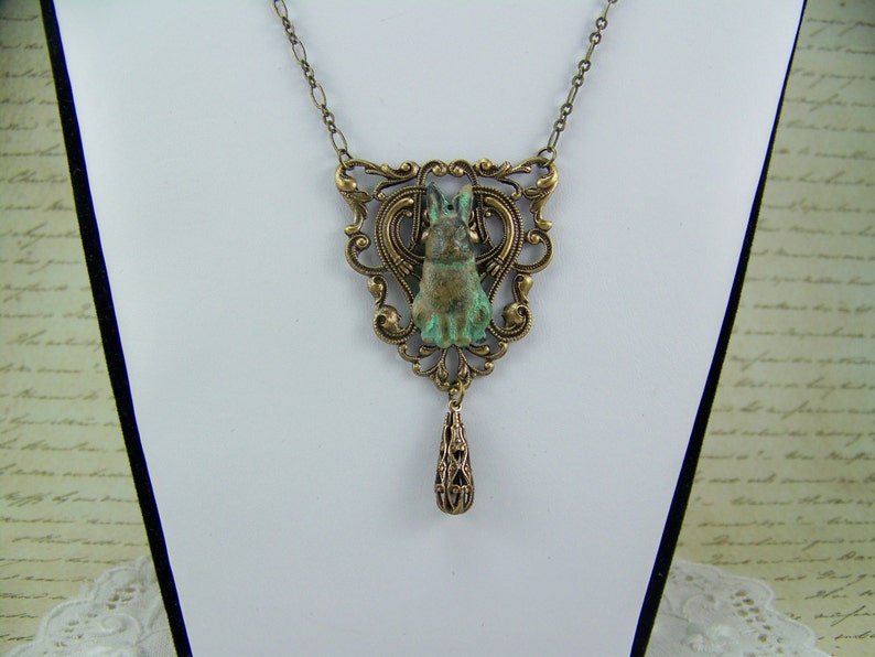 Rabbit Necklace Bunny Necklace Verdigris Rabbit Filigree | Etsy