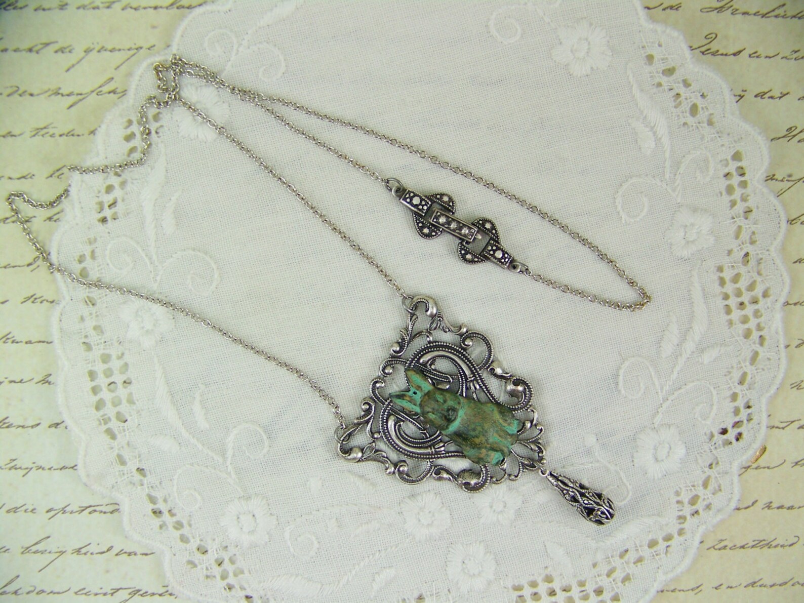 Rabbit Necklace Bunny Necklace Verdigris Rabbit Filigree | Etsy