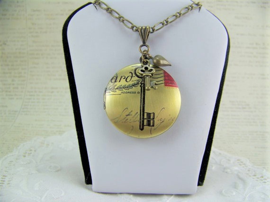 Key Locket Key to My Heart Postage Locket Letter Locket - Etsy
