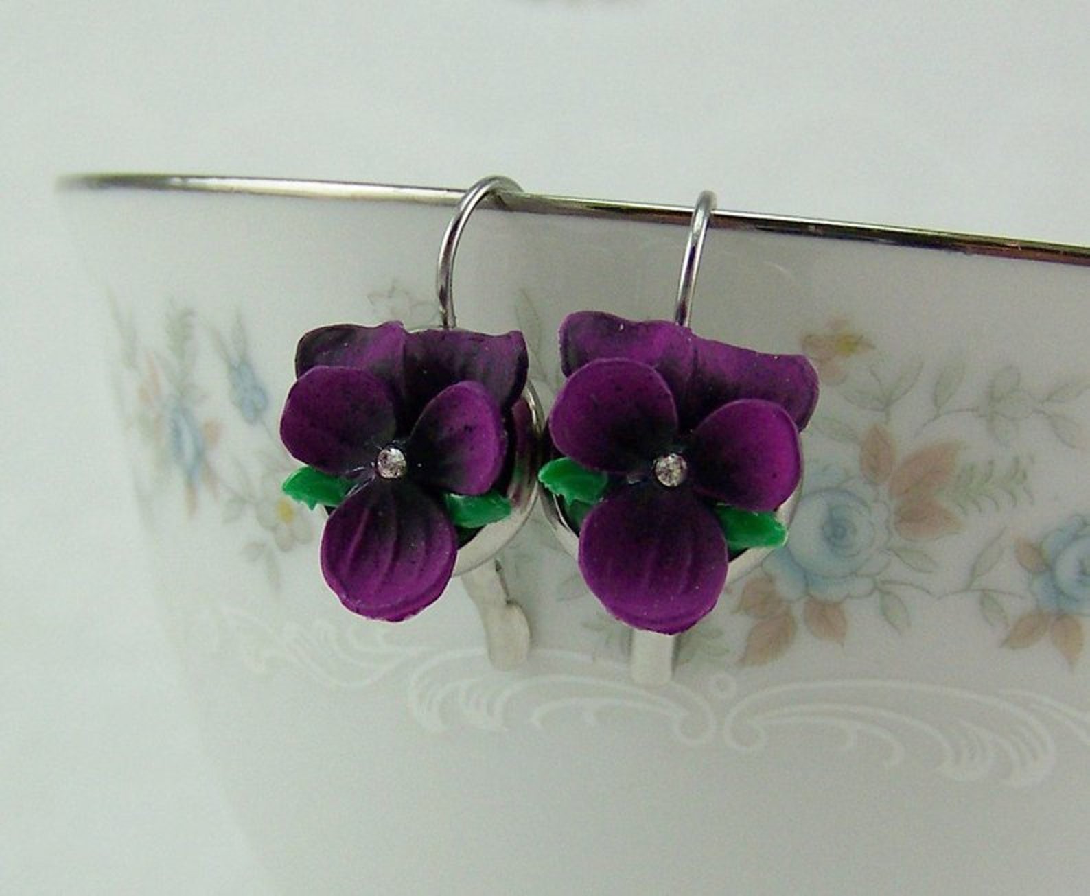 Violet Flower Earrings Deep Purple Violets Violet Earrings | Etsy