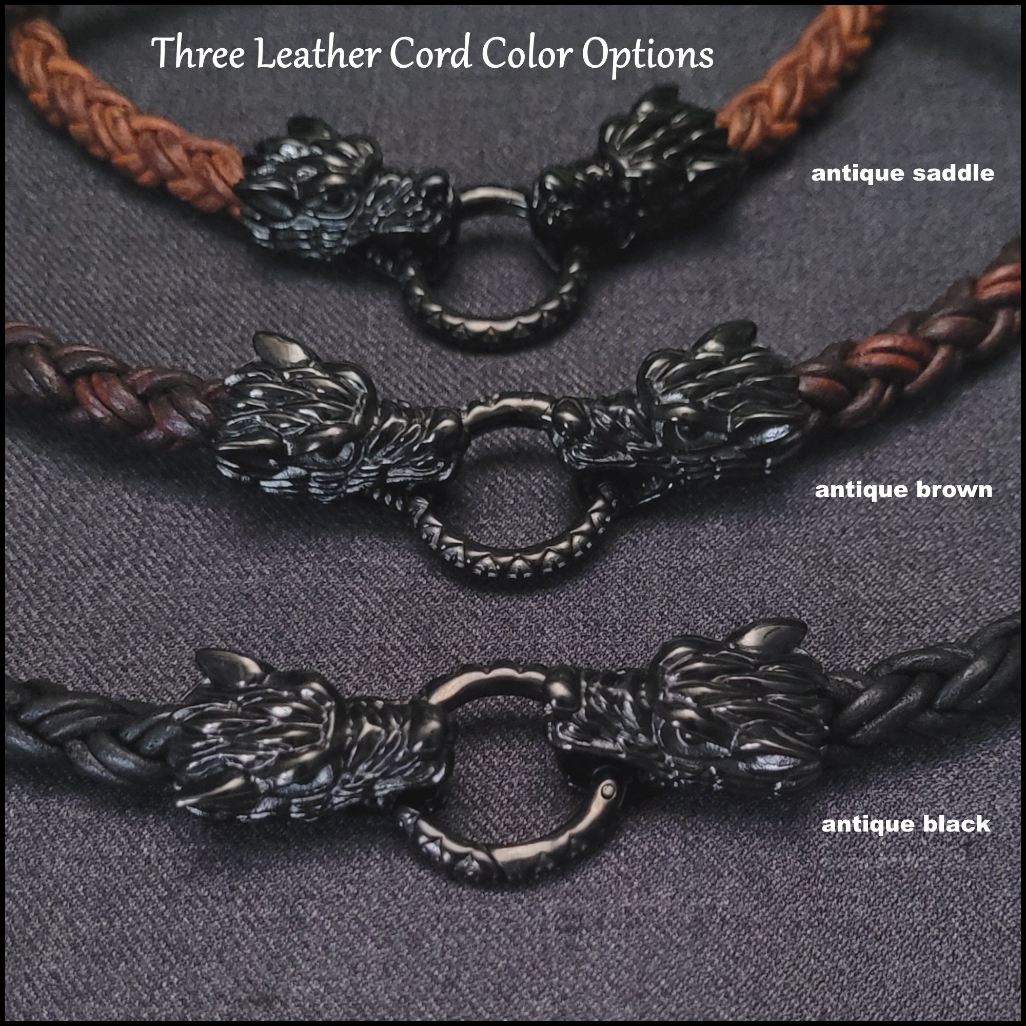 Black Guardian Wolves Tribal Braid Leather Collar/necklace W/spring ...