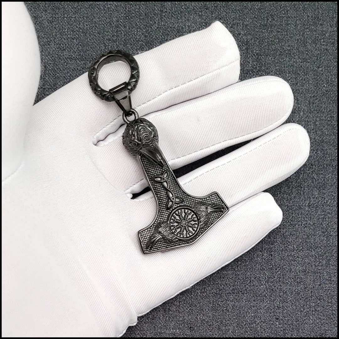 Black Raven Head Warrior Mjolnir Totem Pendant - Gift Boxed - Etsy
