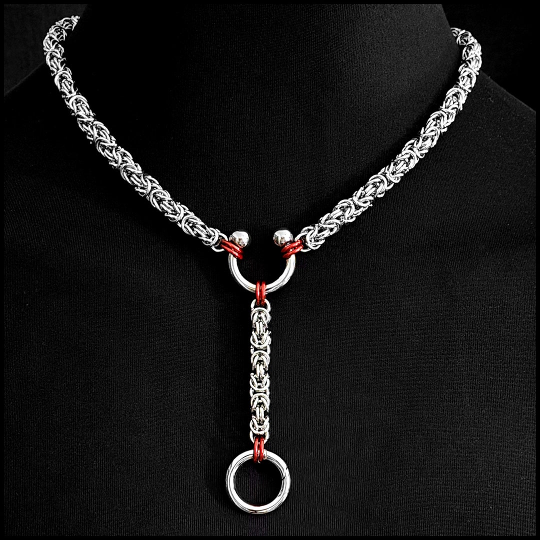 Stainless Steel Byzantine Chain Collar With Fiery Red Drop Clasp - Etsy