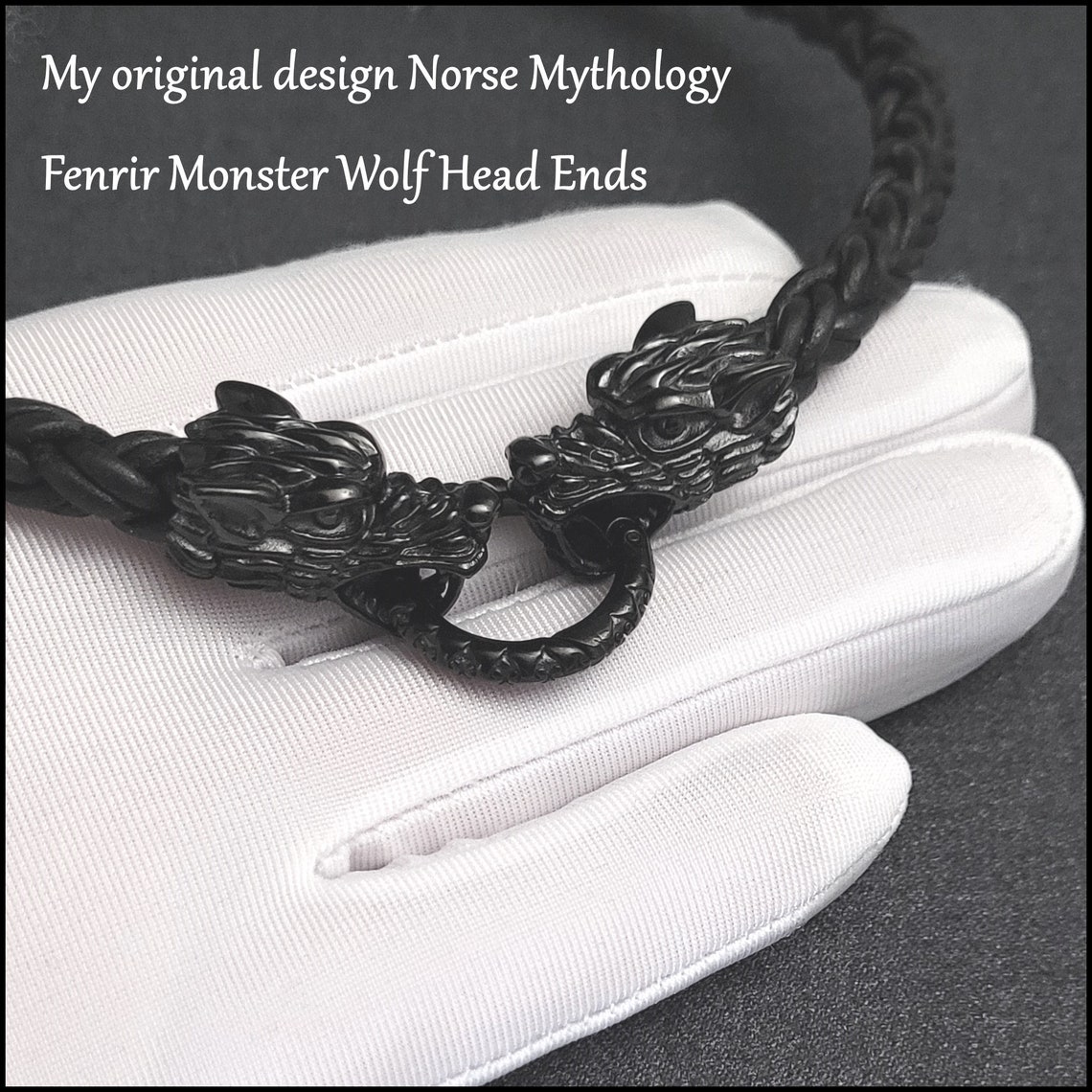 Black Guardian Wolves Tribal Braid Leather Collar/necklace W/spring ...