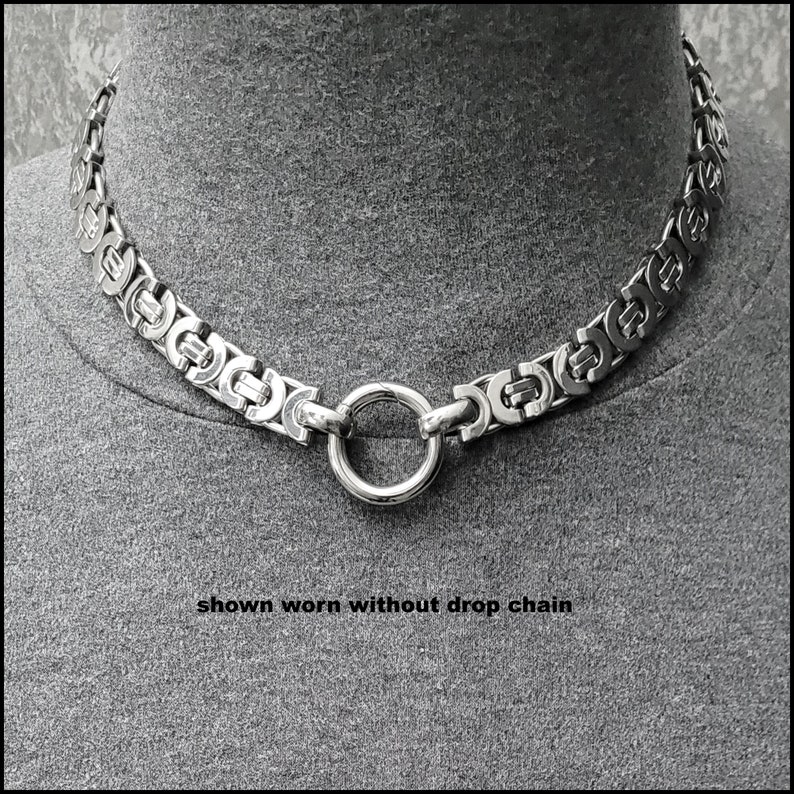 Low Profile Byzantine Chain Necklace With Drop Chain in Collar or ...