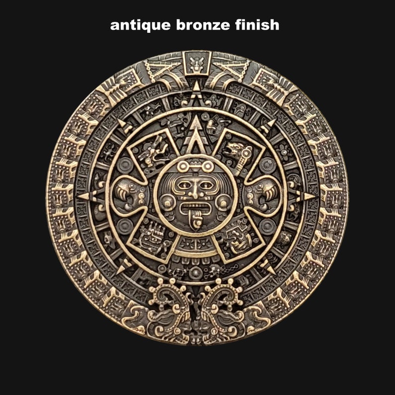 Huge 3" 76mm Aztec Calendar Stone Medallion With Antique Bronze ...