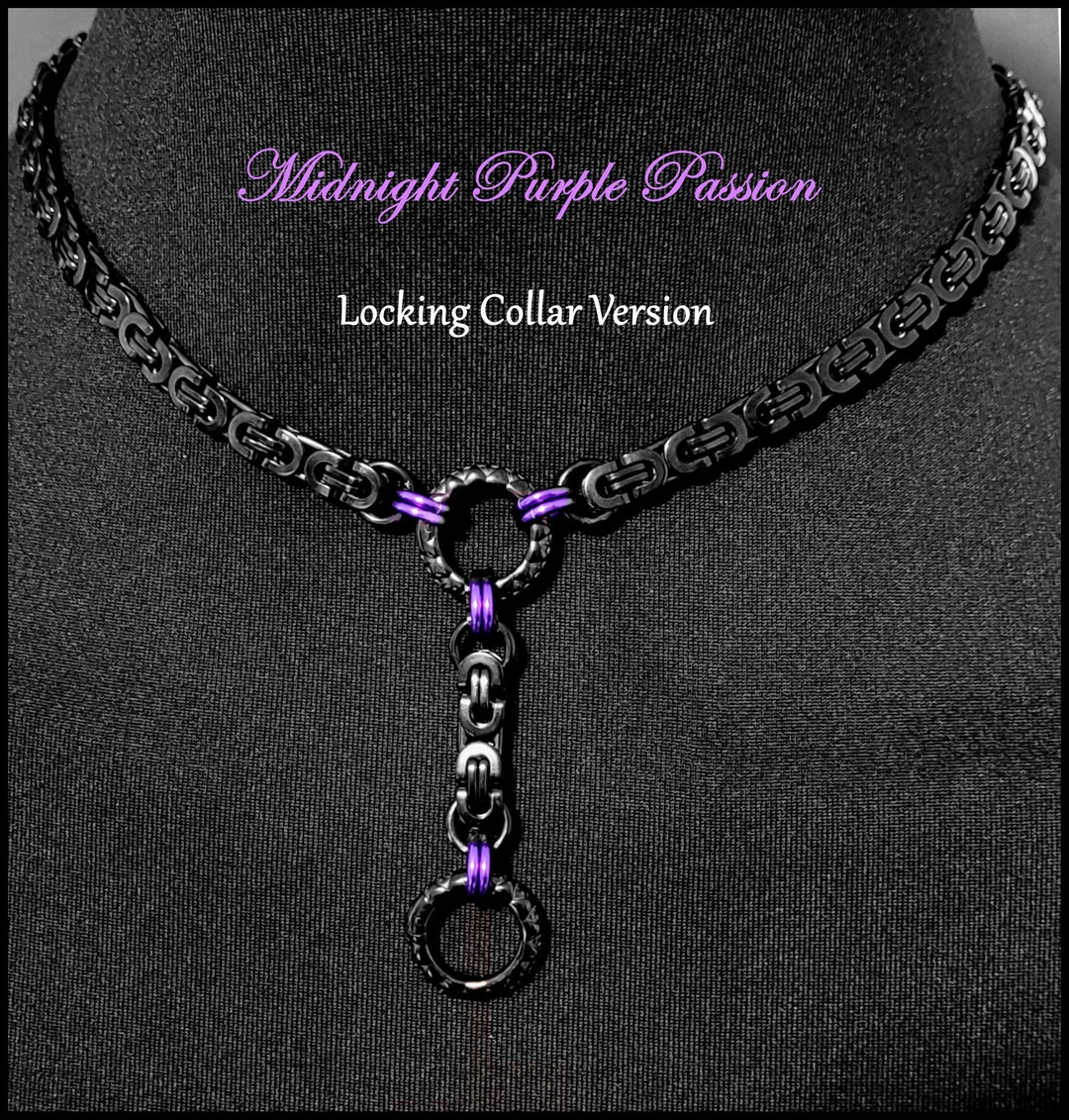 Midnight Purple Passion Locking Discreet Day Collar and Drop Chain W ...