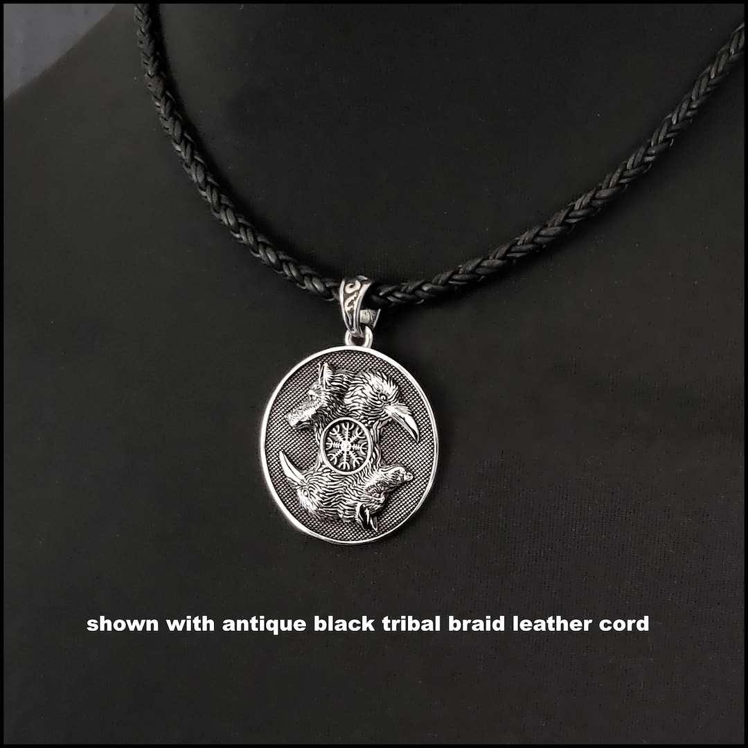 The Wolf and the Raven Medallion on Antique Tribal Braid Leather Cord ...