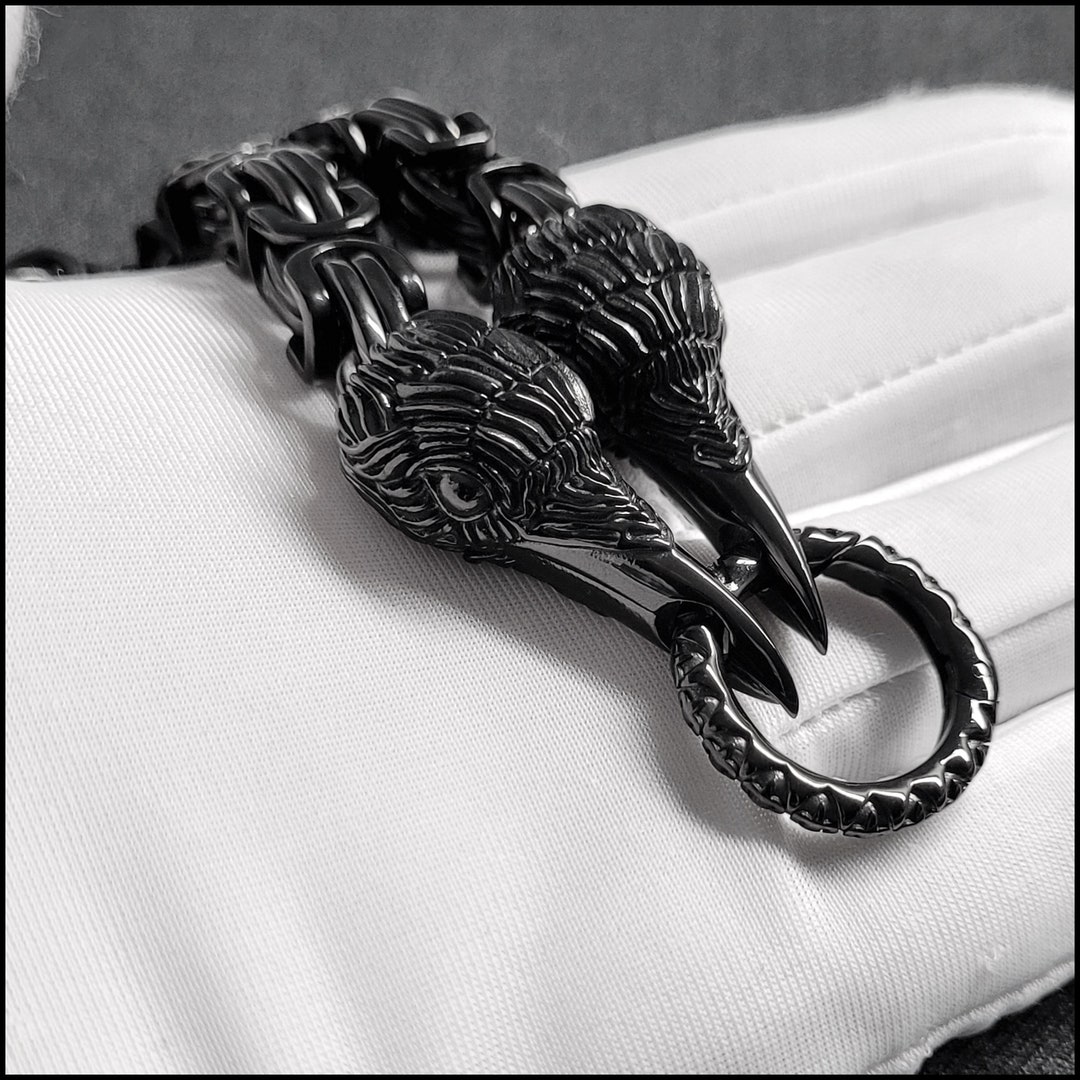 Odin's Wise Ravens Black Byzantine Chain Collar/necklace With Black ...
