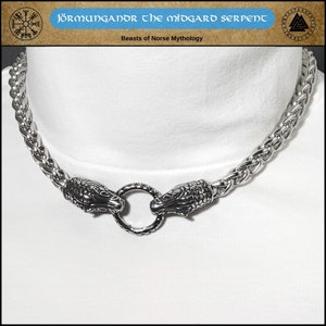 Norse Serpent Beast Guardians on Polished Viking Braid Design Chain With Front Connector Clasp ...