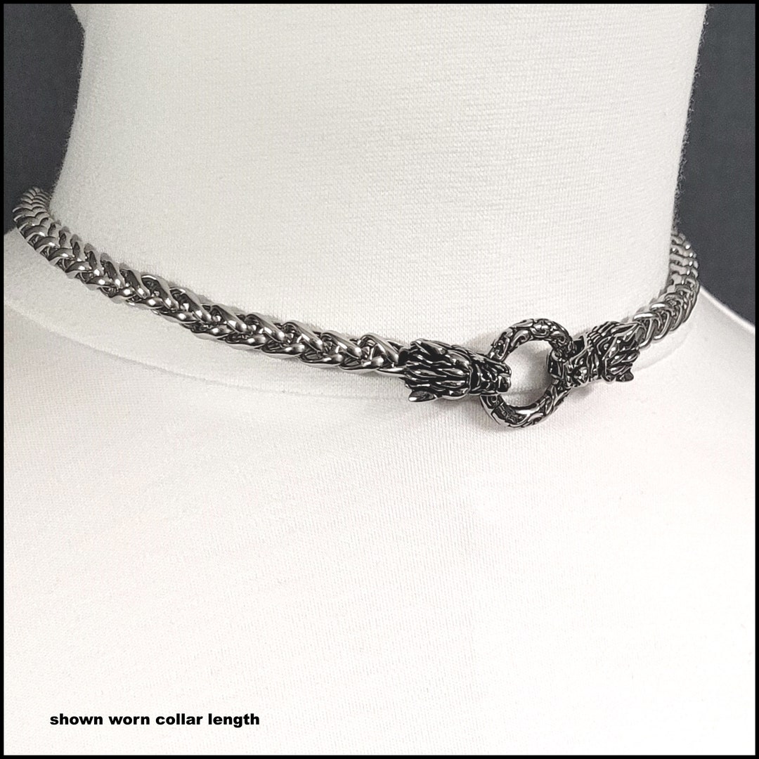 Companion Wolves Discreet Day Collar Polished Finish Viking Braid Chain ...