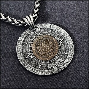 Huge 3" 76mm Aztec Calendar Stone Medallion With Antique Bronze ...