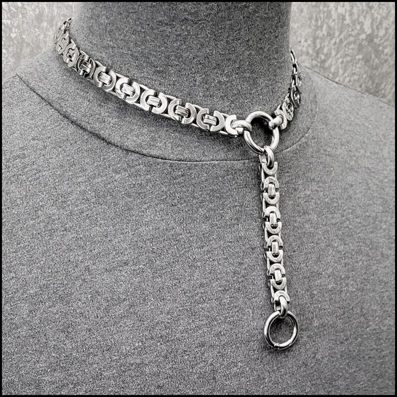 Low Profile Byzantine Chain Necklace With Drop Chain in Collar - Etsy