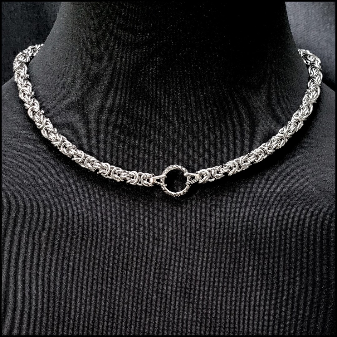 Discreet Stainless Steel 7mm Thick Chainmaille Chain Locking Day Collar ...