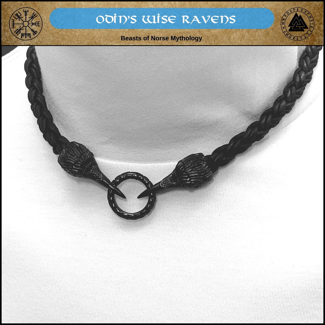 Odin's Ravens in Black Finish on Tribal Braid Leather Cord Necklace ...