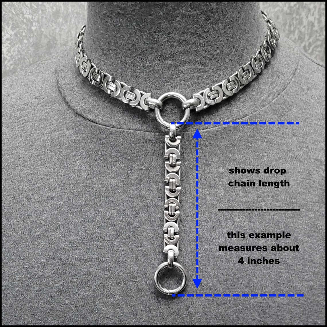 Low Profile Byzantine Chain Necklace With Drop Chain in Collar - Etsy