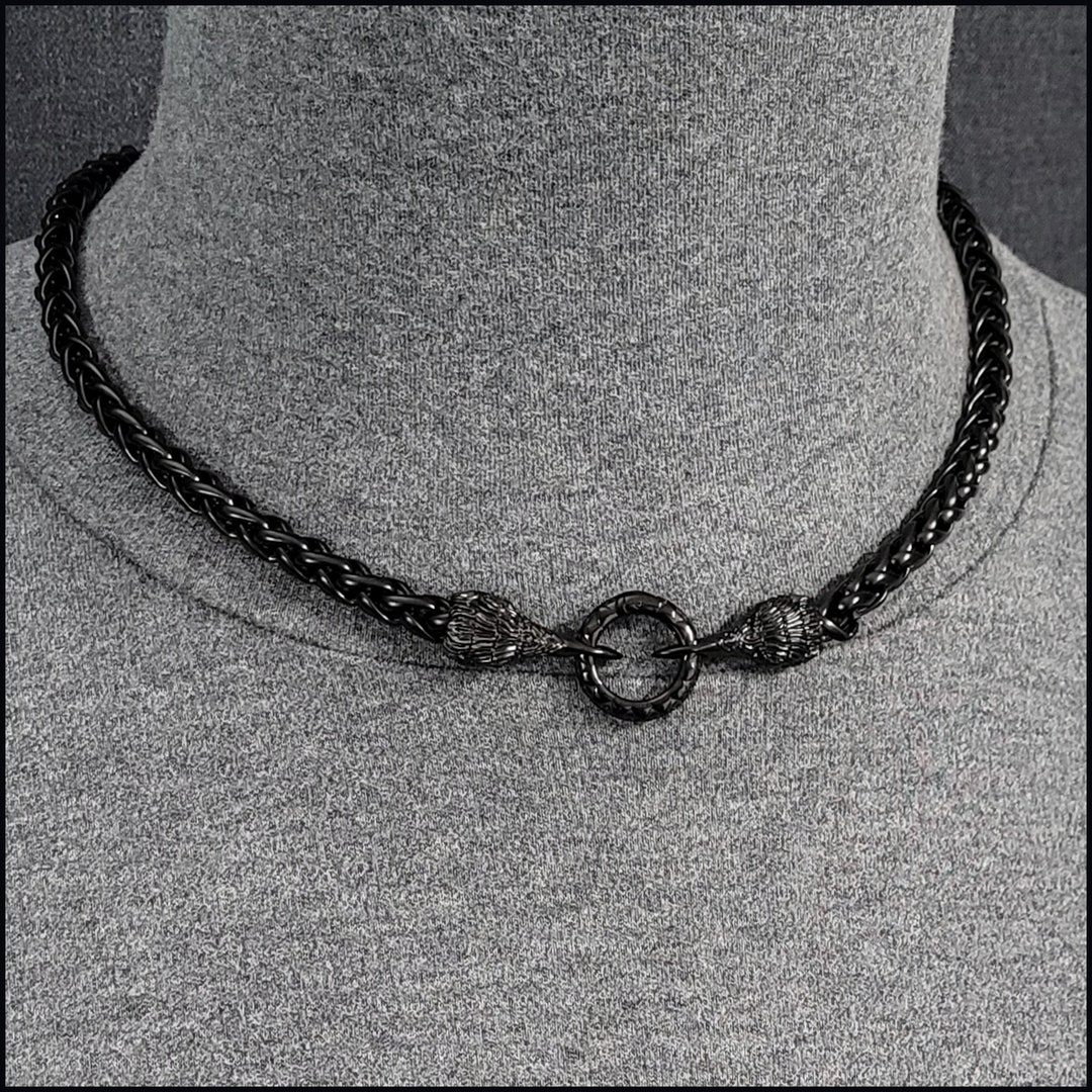 Black Companion Ravens Necklace or Collar With Black Viking Braid Chain ...