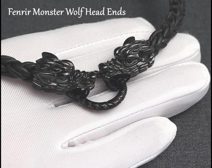 Black Guardian Wolves Necklace or Collar W/thick 8-strand Tribal Braid ...