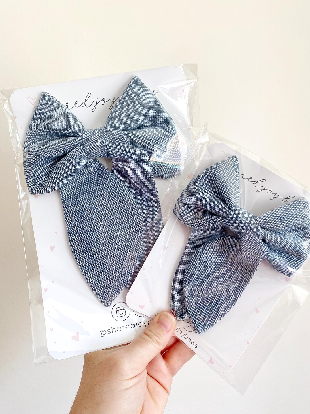 Classic Hair Bows | Large Bows | July 4th Hair Bows | Chambray Hair Bow ...