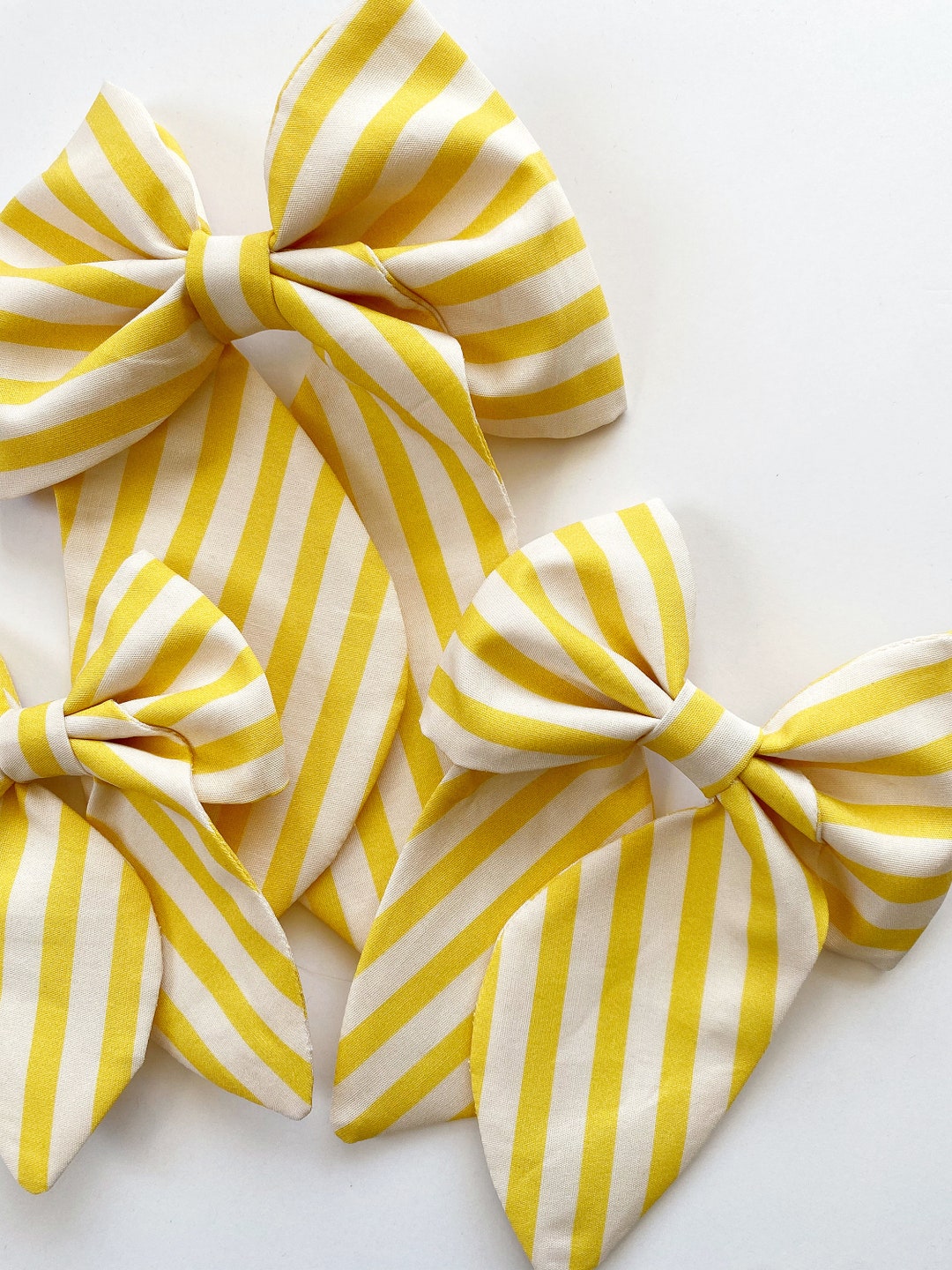 Classic Hair Bows | Large Bows | Spring Hair Bows | Yellow Stripe Hair ...