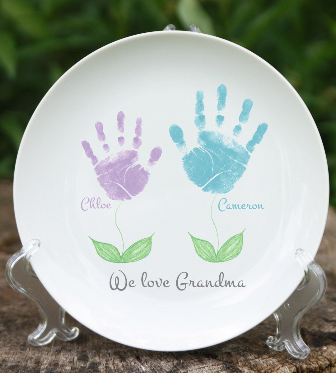 Flower With Stem Ceramic Handprint Plate. Handprint and - Etsy