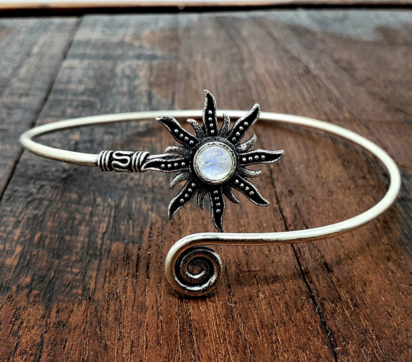 Silver Sunburst Moonstone Arm Cuff Arm Band Adjustable Tribal Gypsy ...