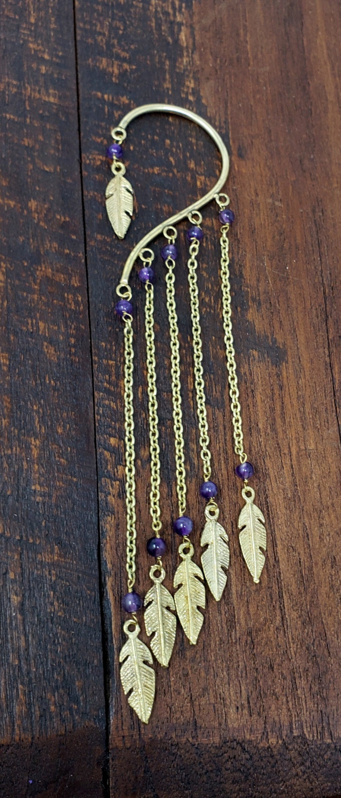 Gold Chain Ear Cuff With Amethyst and Feather Charms - Etsy