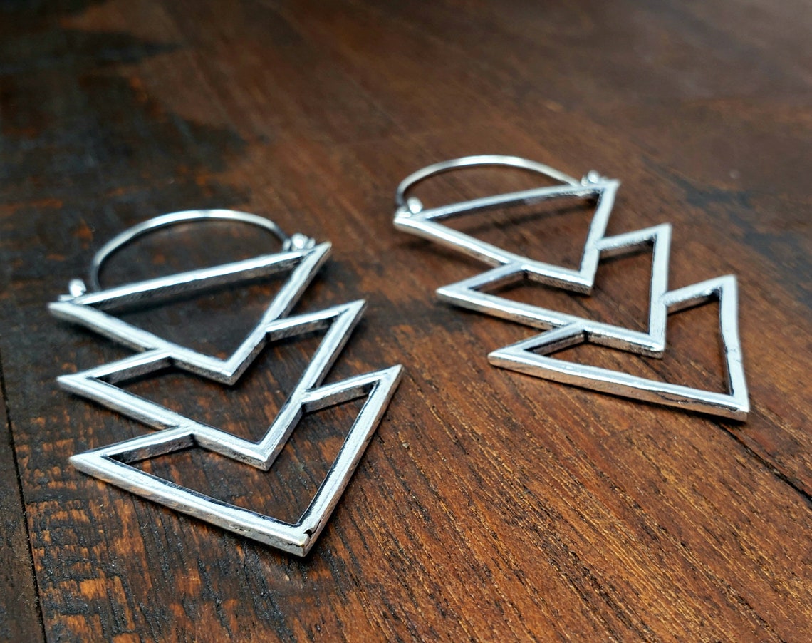 Large Silver Arrowhead Geometry Statement Earrings | Etsy