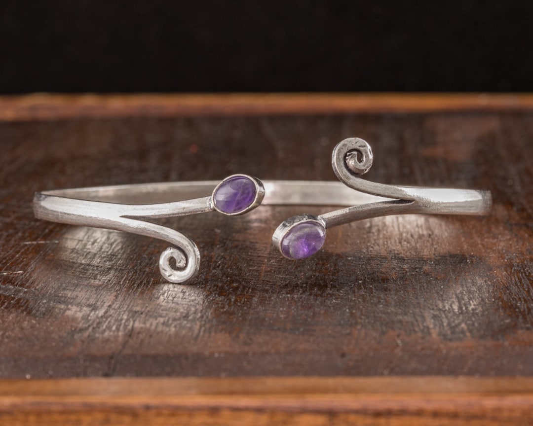 Silver Plated Amethyst Arm Cuff - Bohemian Swirl Armband - Etsy UK