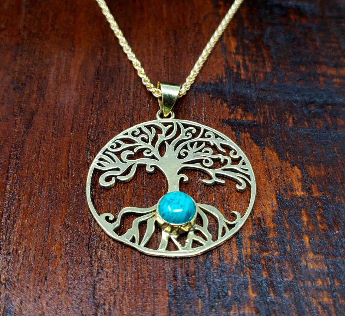 Gold Turquoise Tree of Life Sacred Geometry Pendant Necklace | Etsy
