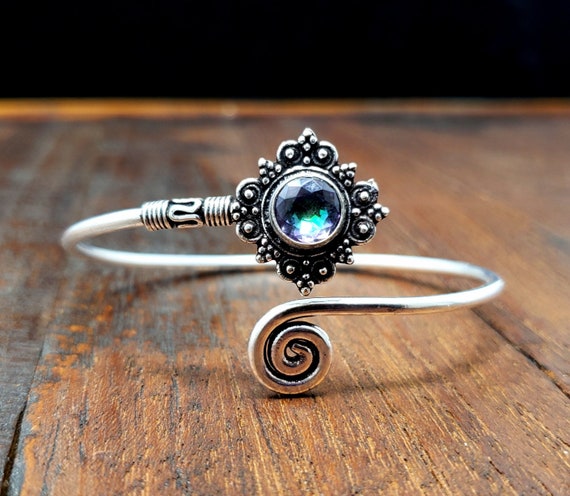 Silver Mystic Topaz Star Adjustable Bangle Bracelet - Gem