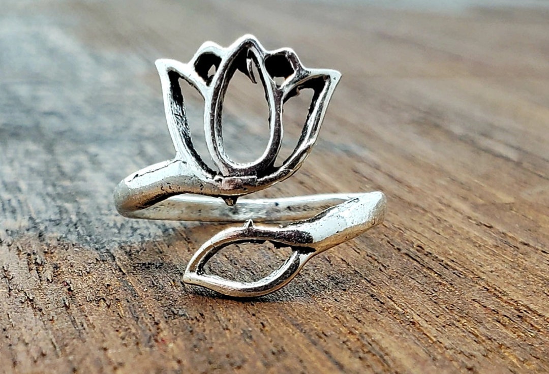 Silver Adjustable Lotus Ring - Gypsy Ethnic Tribal Festival Fashion ...