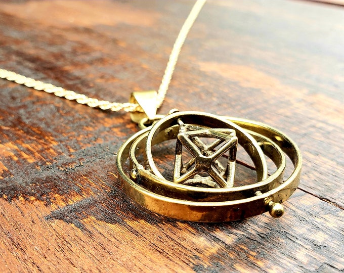 Gold Gyroscope Sacred Geometry Spinner Pendant Necklace - Etsy