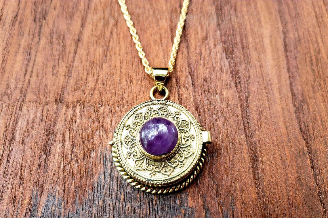 Gold Amethyst Locket Pendant Necklace - Etsy