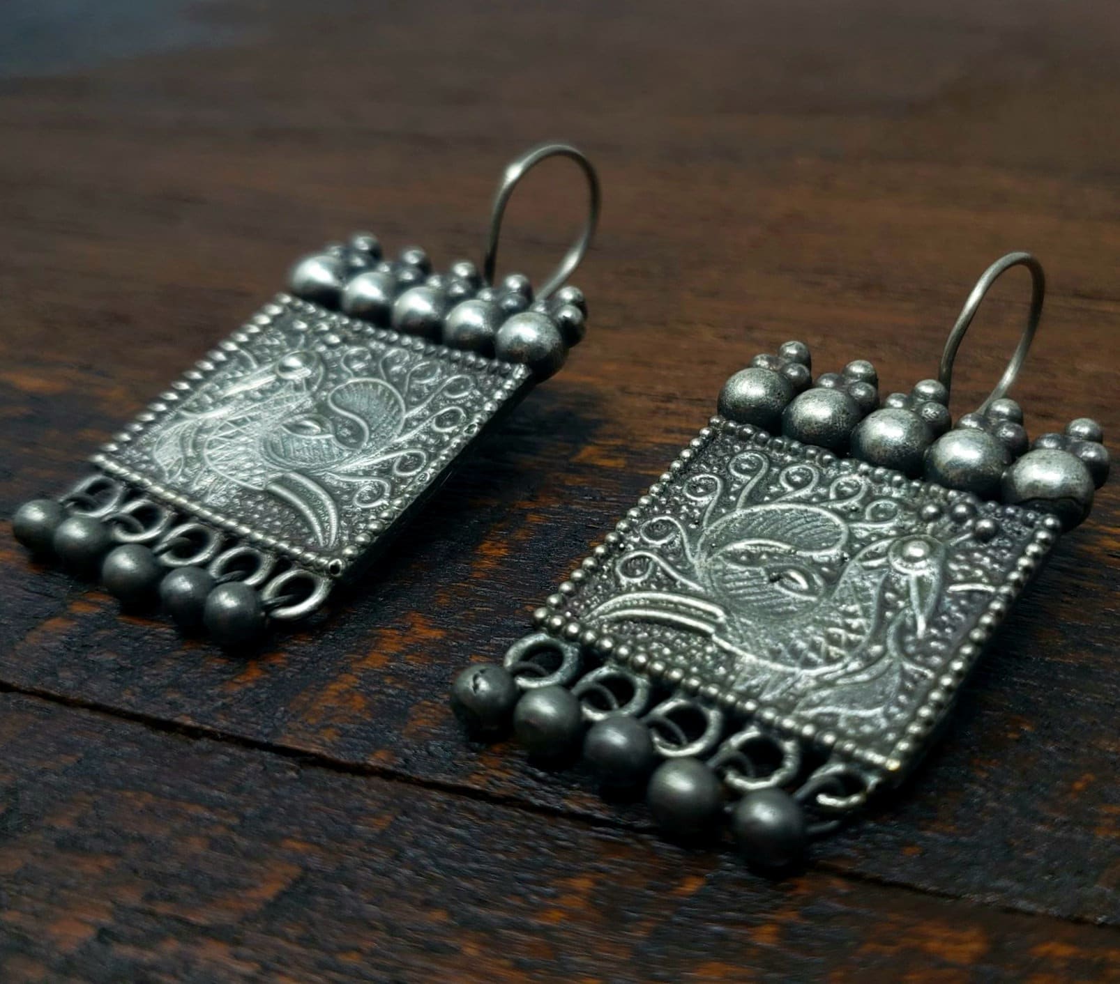 Silver Royal Peacock Earrings Unique Unusual Rustic Folk | Etsy