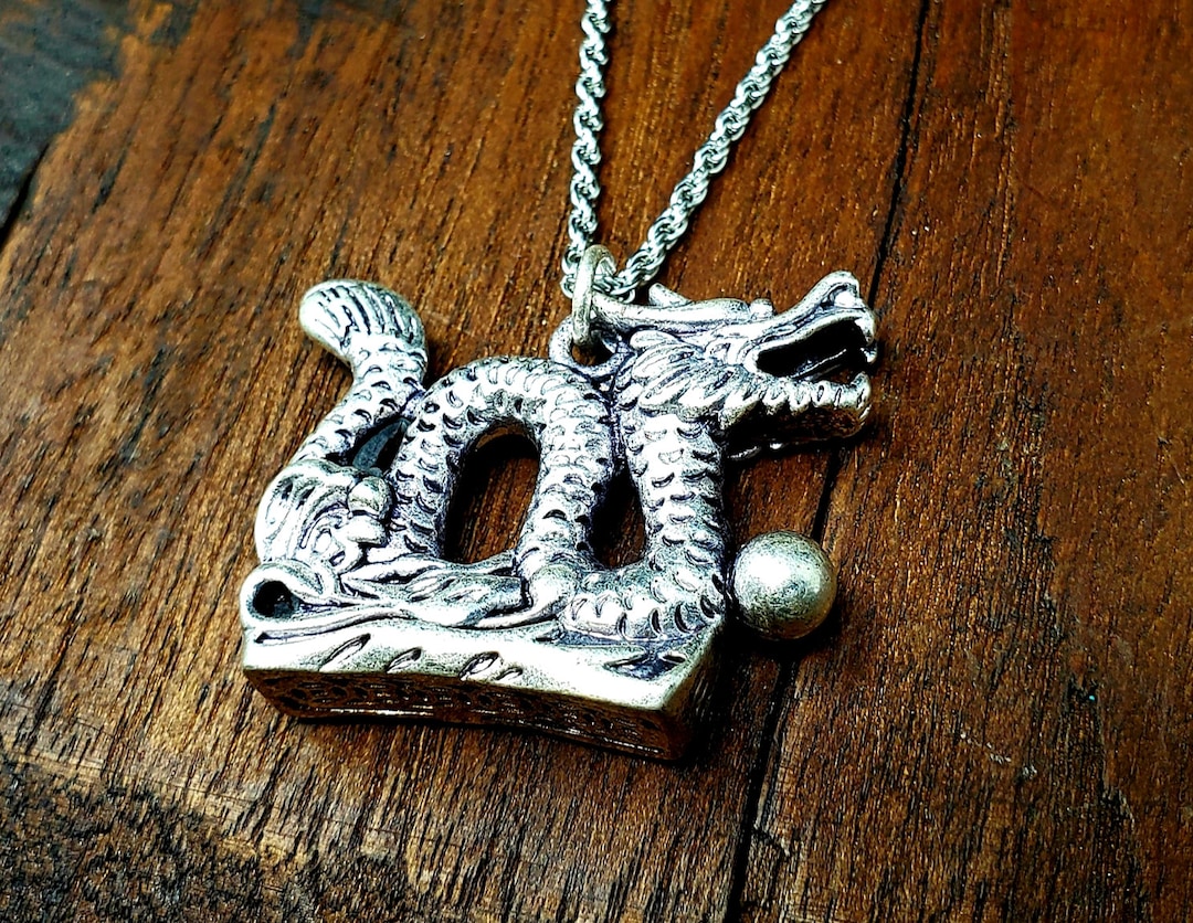 Mythological Chinese Dragon Silver Pendant Necklace - Etsy