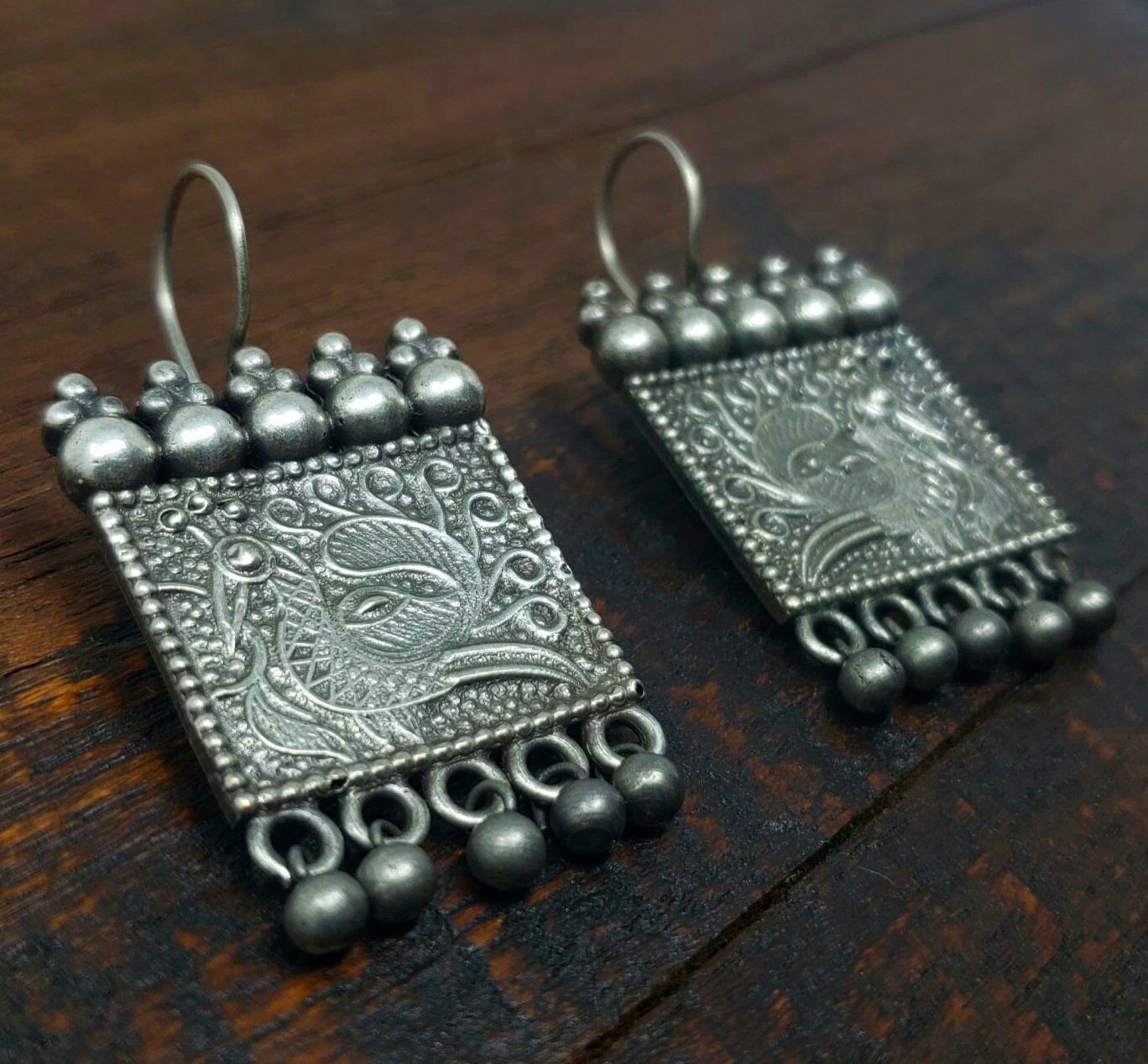 Silver Royal Peacock Earrings Unique Unusual Rustic Folk | Etsy
