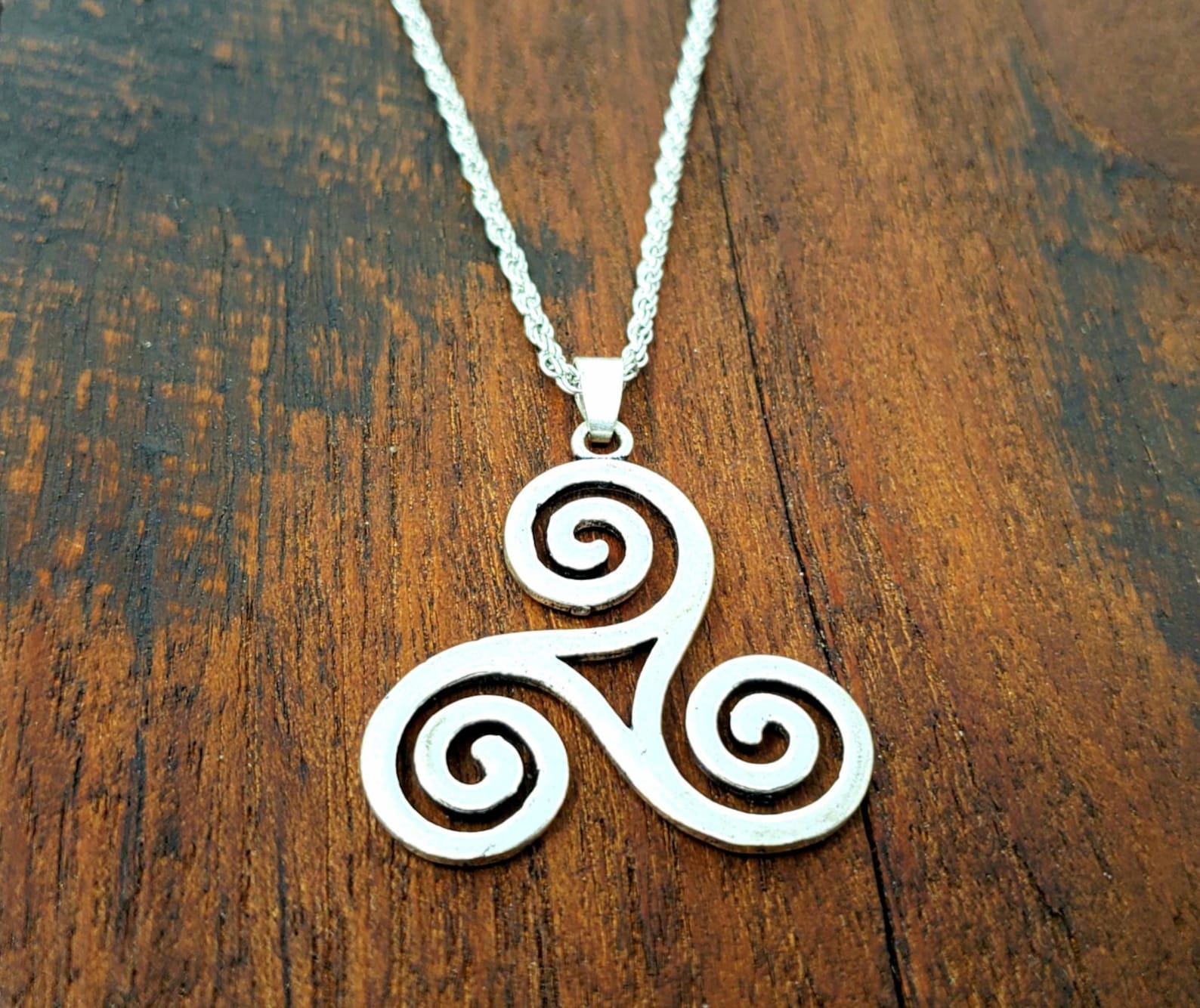 Silver Celtic Triskelion Pendant Triple Archimedean Spiral Sacred