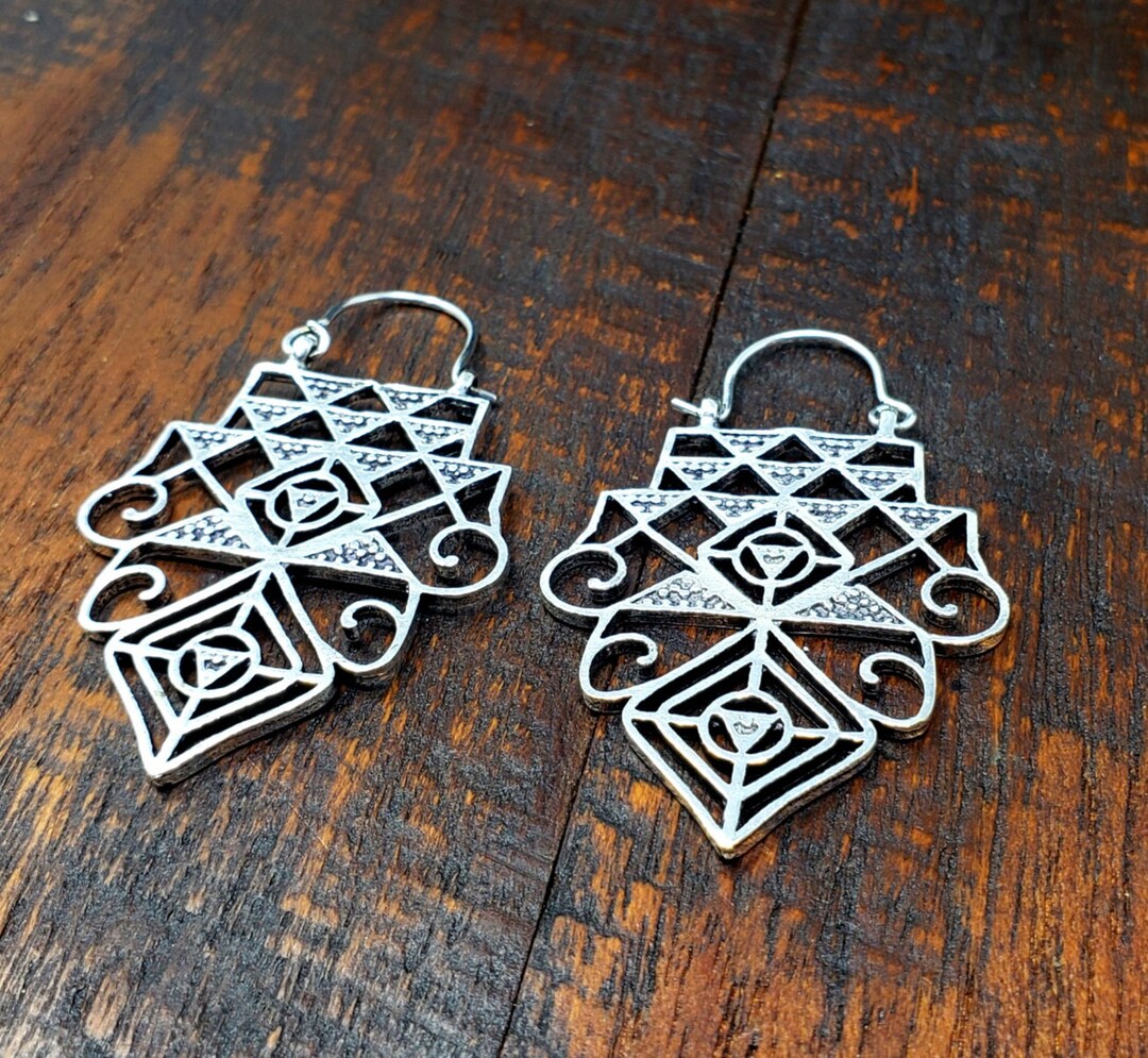 Silver Geometric Hoop Earrings - Etsy