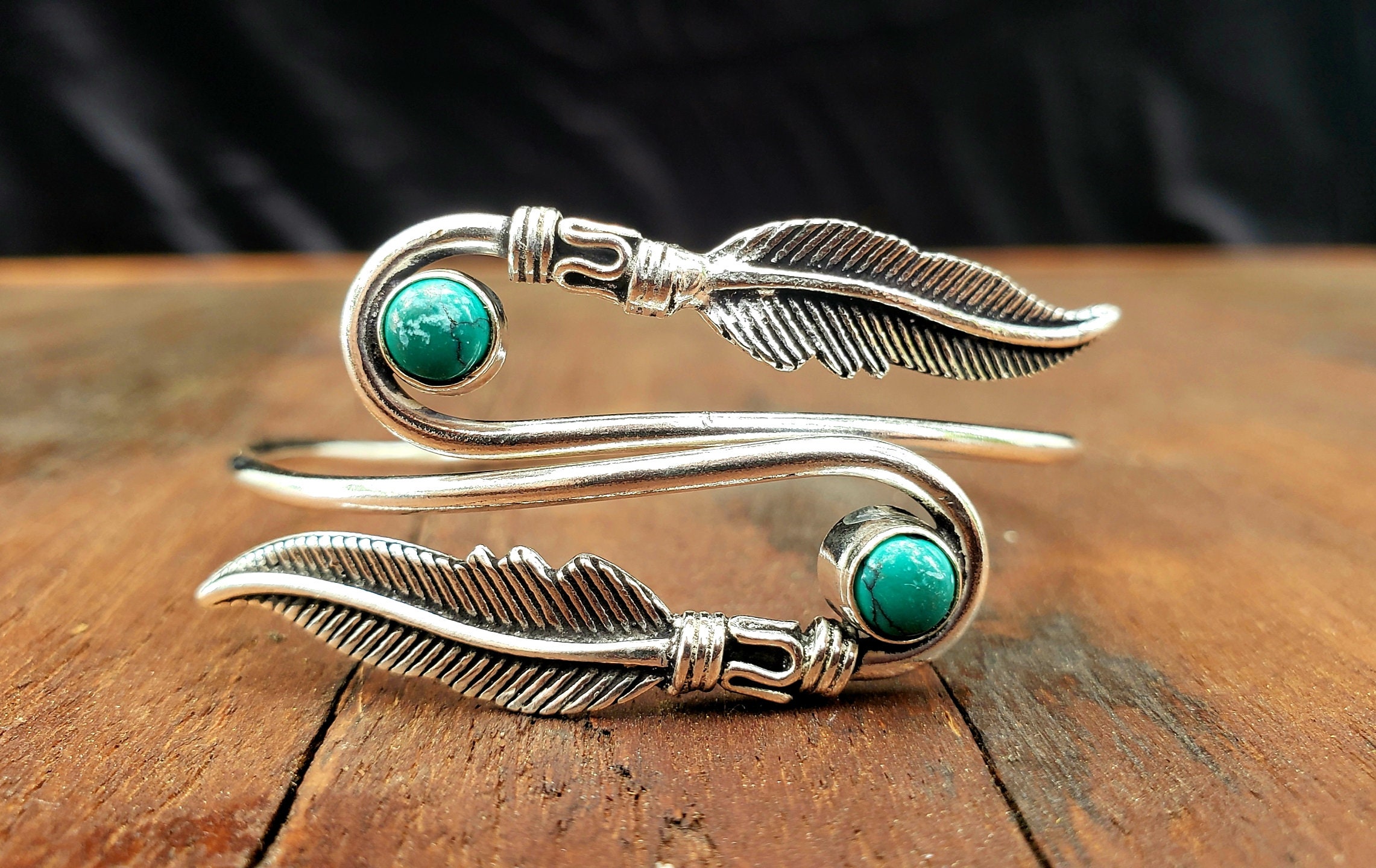 Silver Turquoise Feather Bracelet Adjustable Tribal Gemstone - Etsy UK