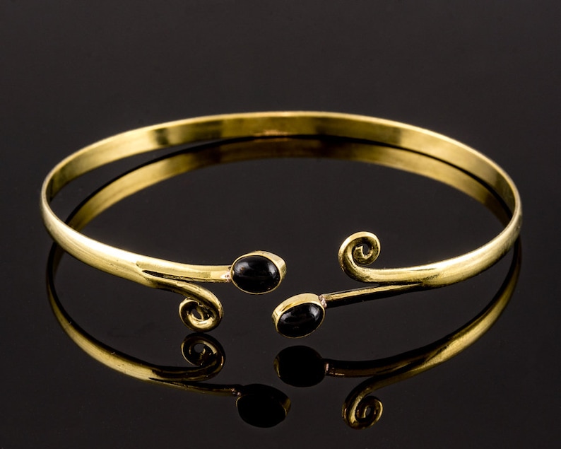 Black Onyx Swirl Brass Arm Cuff: Bohemian Festival Jewelry - Etsy