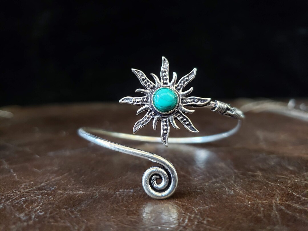 Silver Turquoise Sunburst Adjustable Bracelet Tribal Gypsy Festival ...