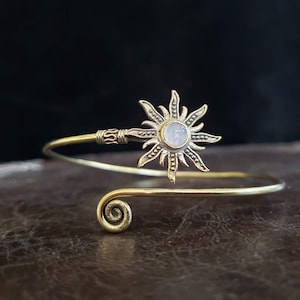 Gold Sunburst Moonstone Arm Cuff Arm Band Adjustable Tribal Gypsy ...